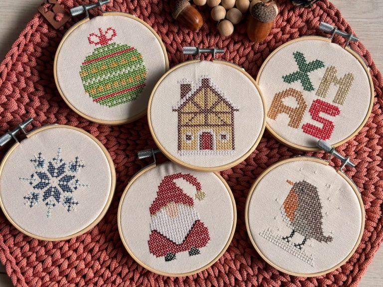 Sticken für Weihnachten: 6 Motive für Miniaturstickrahmen